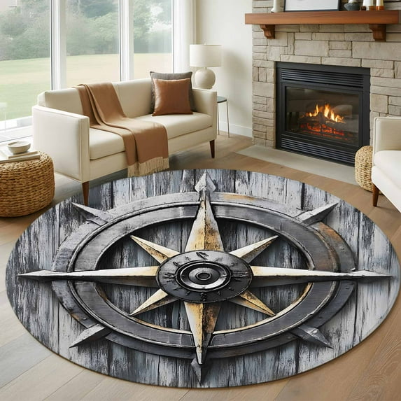 Round Rugs 5 Ft, Retro Coastal Non Slip Area Rugs for Kitchen Bedroom ...