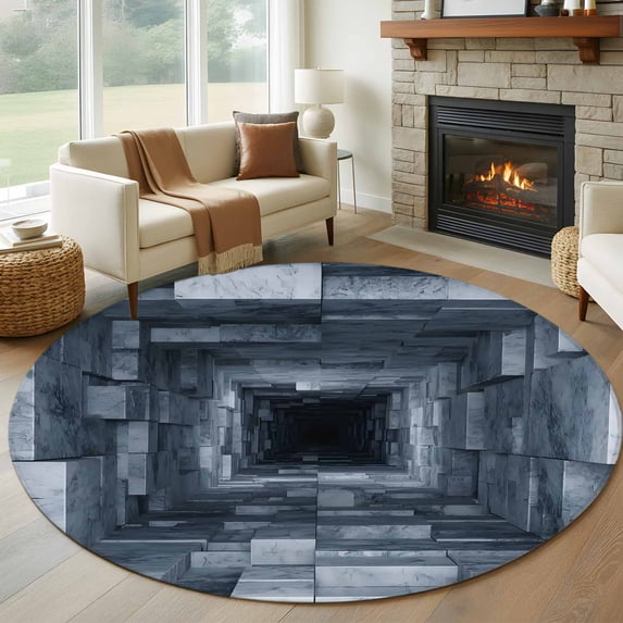 Round Rugs 5Ft, 3D Optical Illusion Round Area Rug Washable Indoor ...