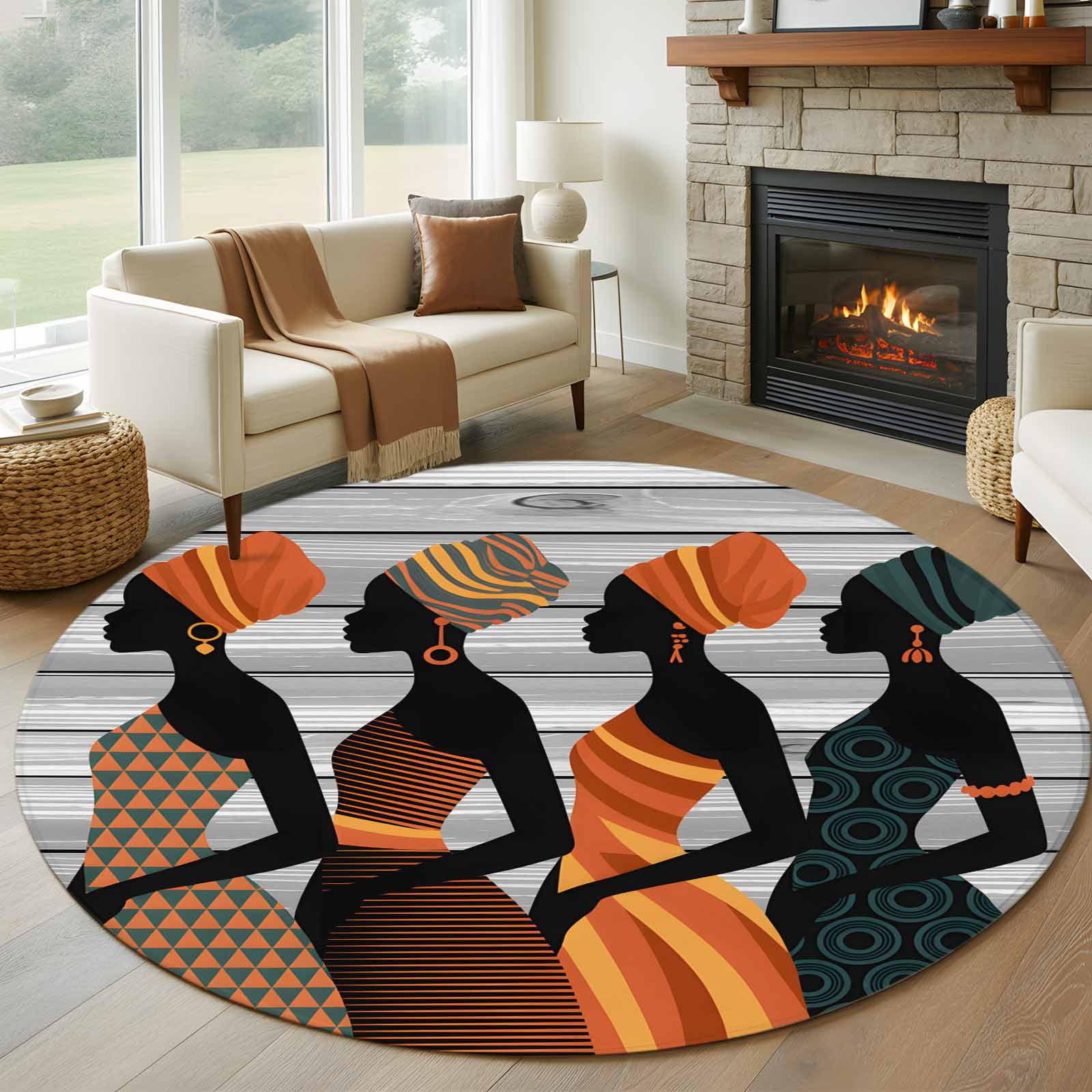 Round Rugs 5Ft, Black Female Round Area Rug Washable Indoor Throw ...