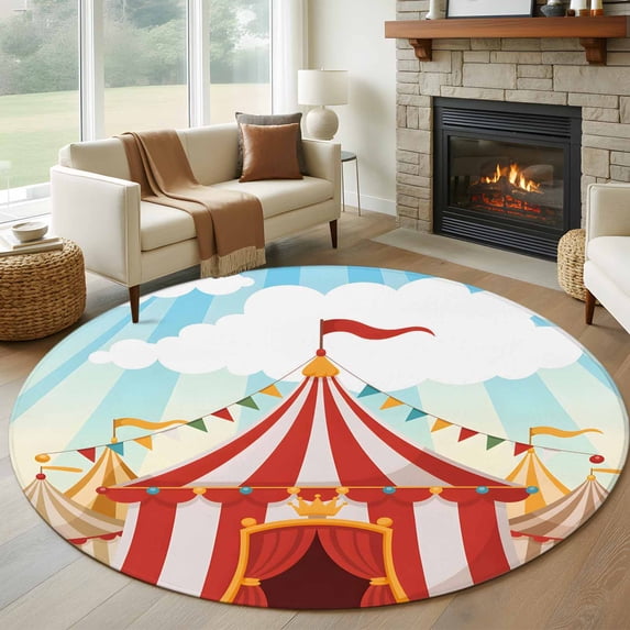 Round Rugs 5Ft, Cartoon House Round Area Rug Washable Indoor Throw ...