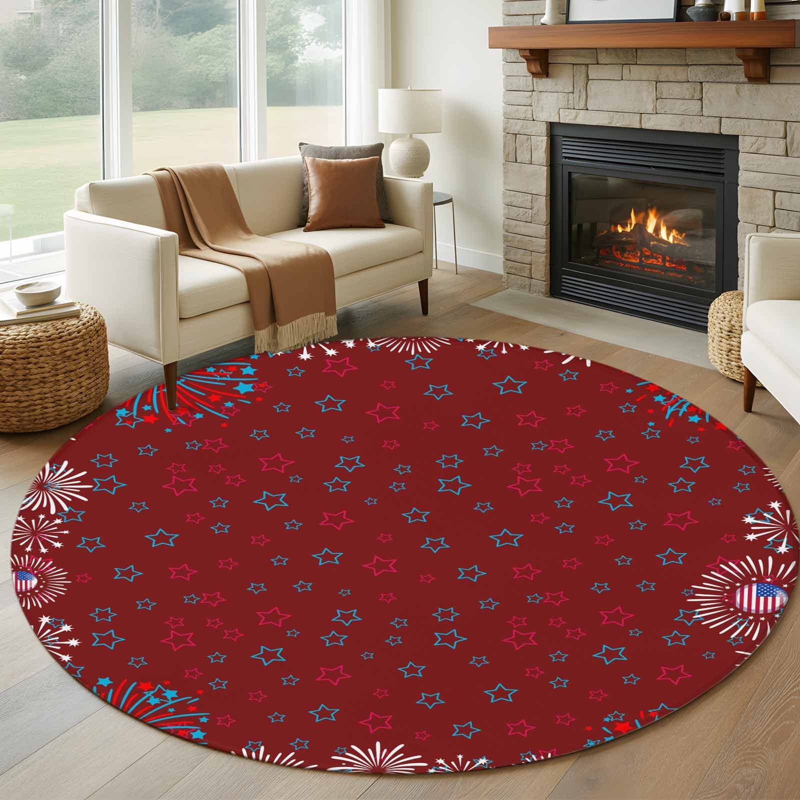 Round Rugs 5Ft, Independence Day Round Area Rug Washable Indoor Throw ...