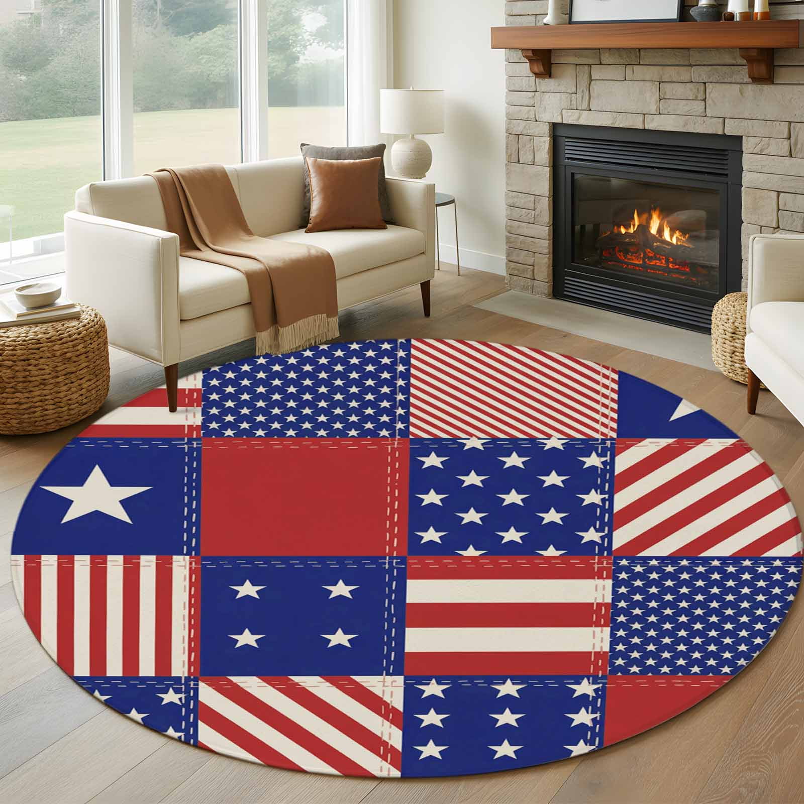 Round Rugs 5Ft, Independence Day Round Area Rug Washable Indoor Throw ...