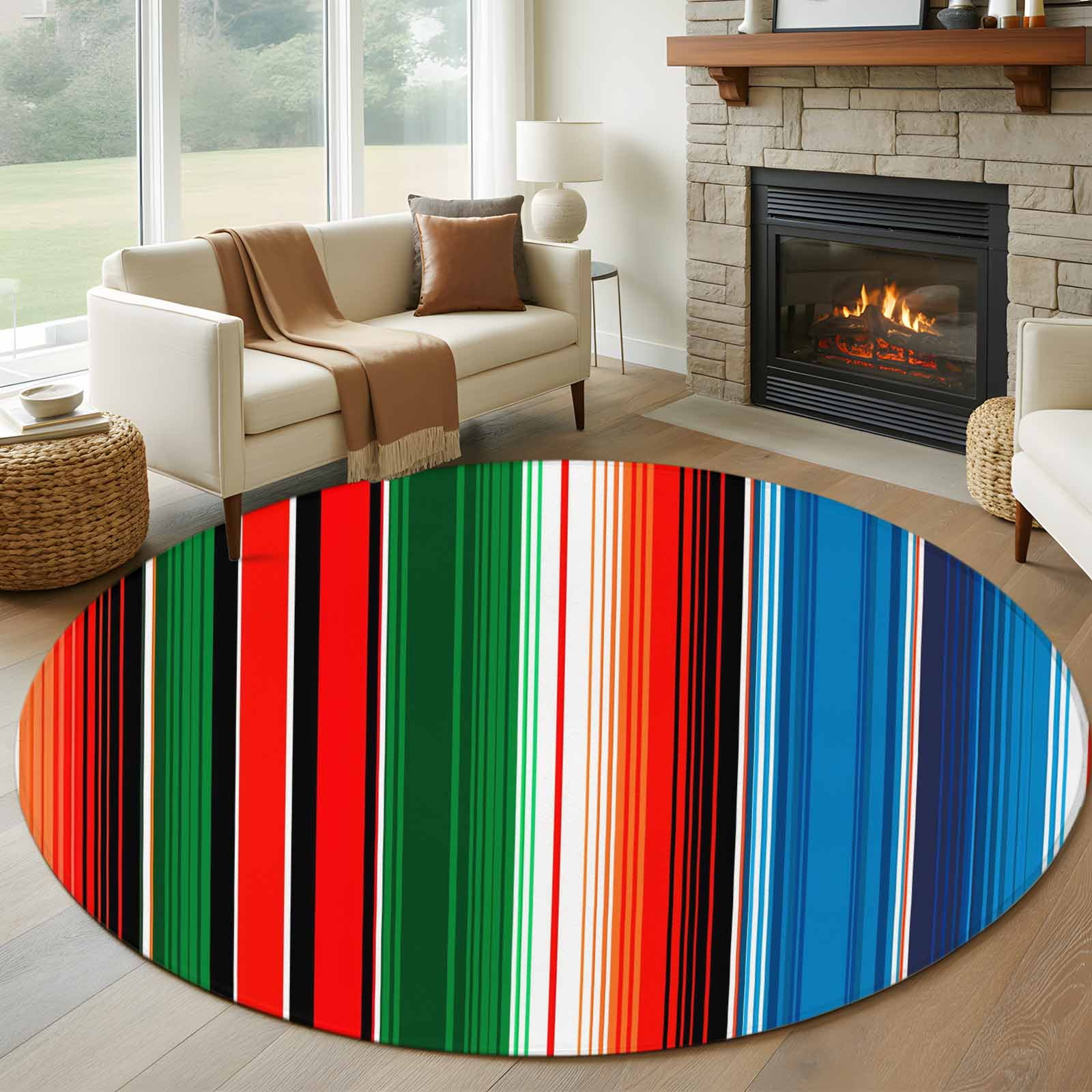 Round Rugs 5Ft, Mexican Serape Round Area Rug Washable Indoor Throw ...