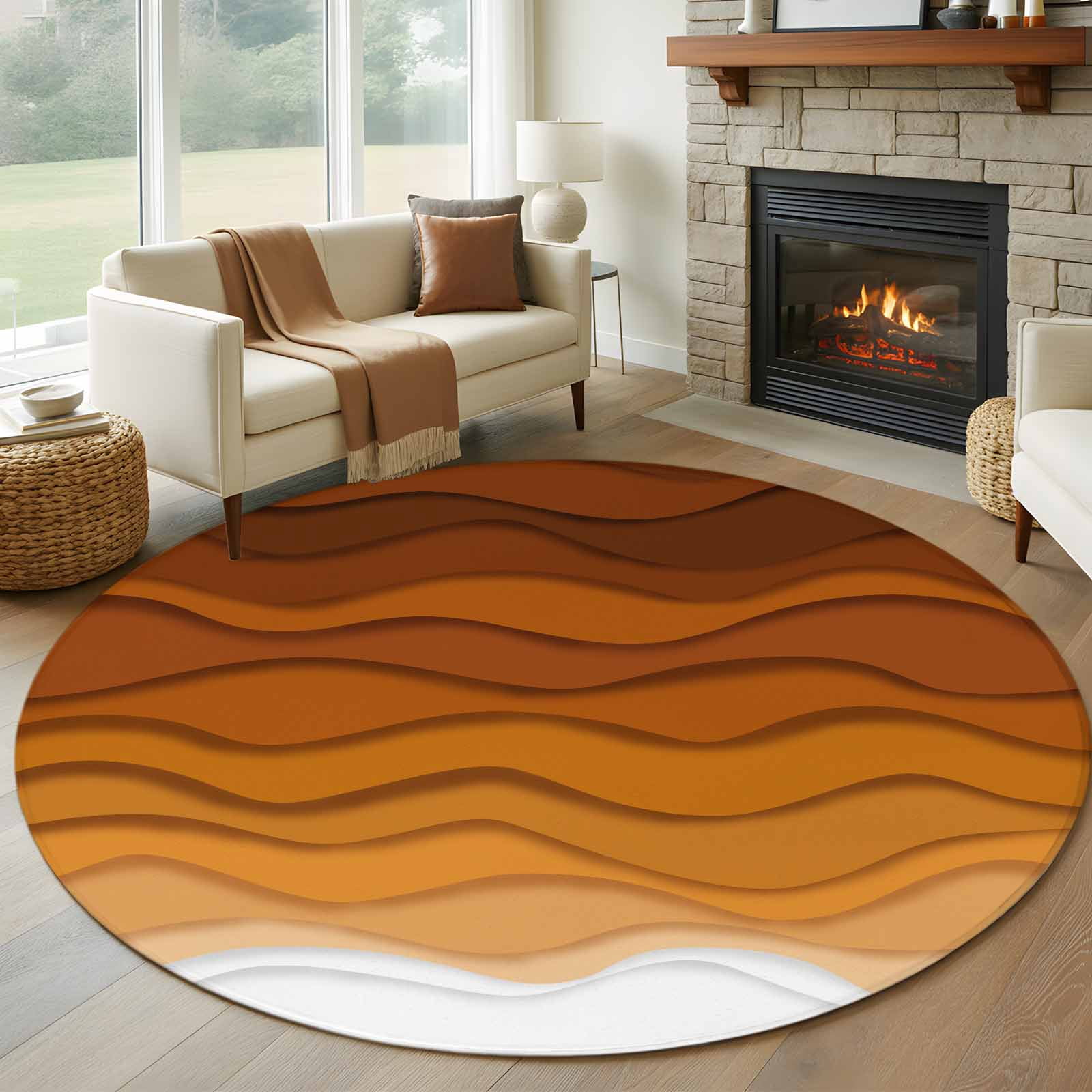 Round Rugs 5Ft, Orange Ombre Stripes Round Area Rug Washable Indoor ...