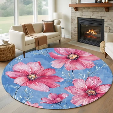 Round Rugs 5Ft, Pink Orange Blue Round Area Rug Washable Indoor Throw ...