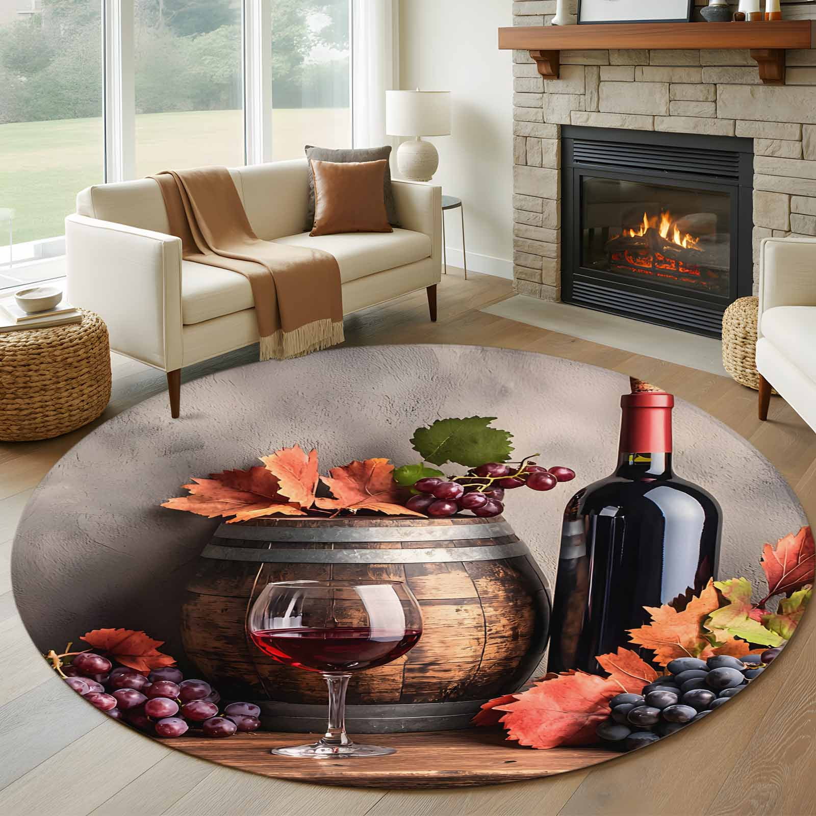 Round Rugs 5Ft, Purple Grapes Farmhouse Round Area Rug Washable Indoor ...