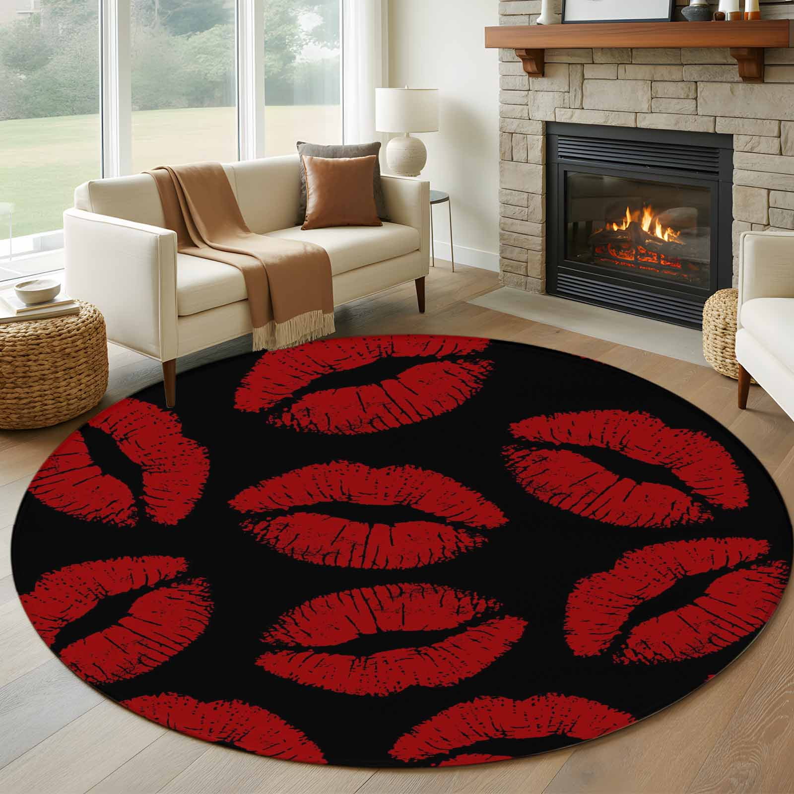 Round Rugs 5Ft, Red Lips Round Area Rug Washable Indoor Throw Carpet ...