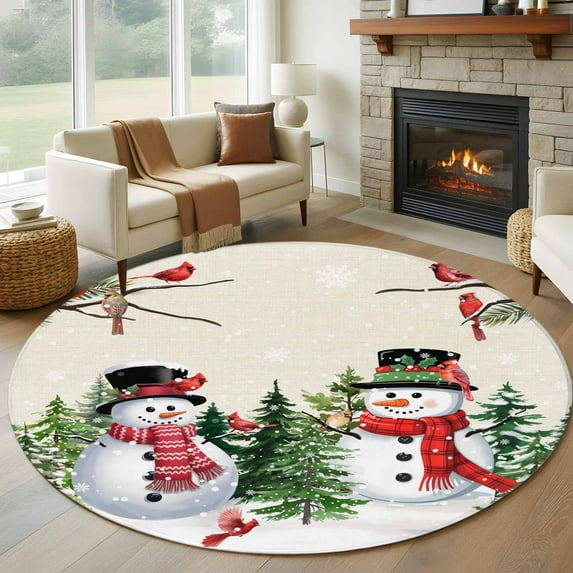 Round Rugs 6 Ft, Beige Snowman Christmas Non Slip Area Rugs for Kitchen ...