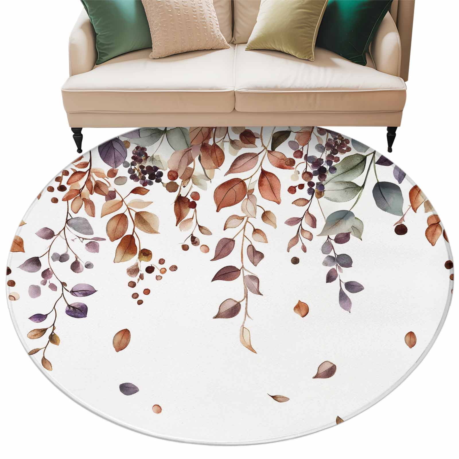 Round Rugs 6 Ft, Brown Fall Leaves Non Slip Area Rugs for Kitchen ...