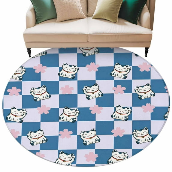 Round Rugs 6 Ft, Cute Cat Non Slip Area Rugs for Kitchen Bedroom ...