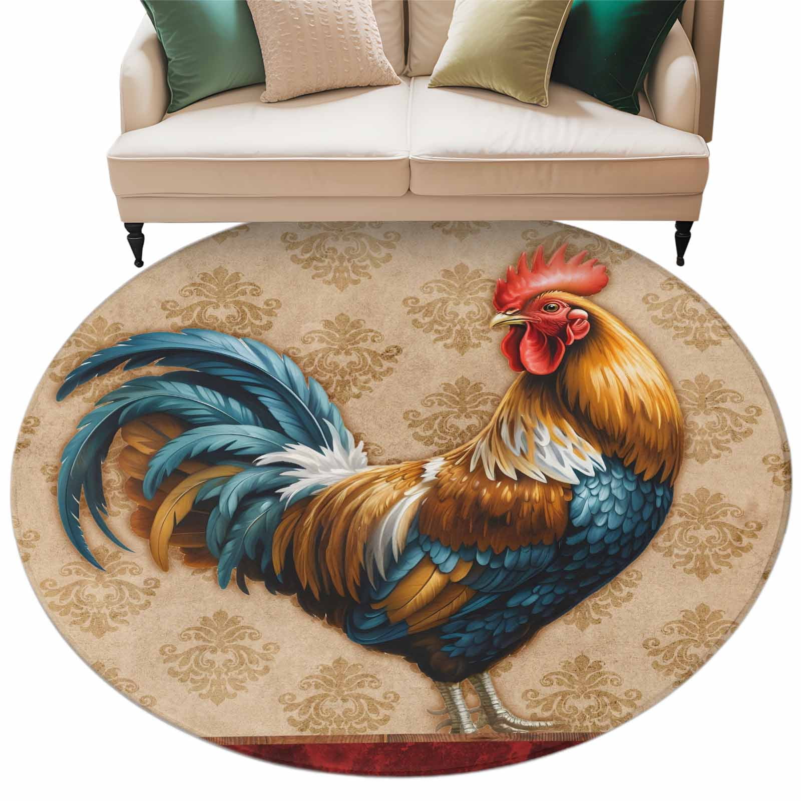 Round Rugs 6 Ft, Farm Rooster Non Slip Area Rugs for Kitchen Bedroom ...