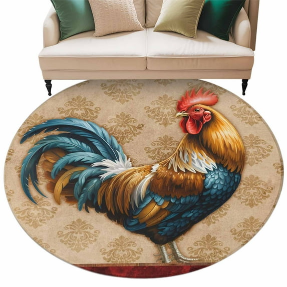 Round Rugs 6 Ft, Farm Rooster Non Slip Area Rugs for Kitchen Bedroom ...