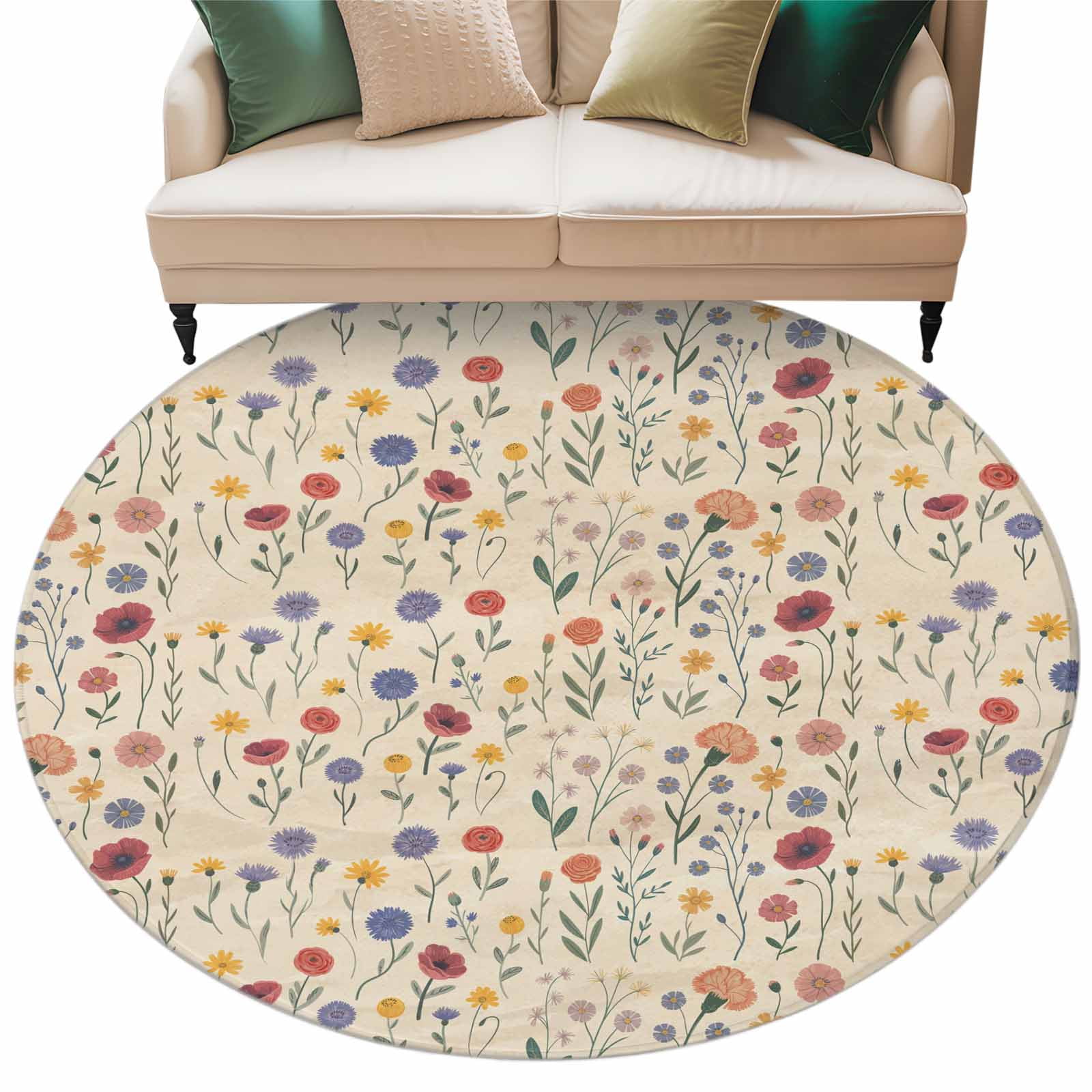 Round Rugs 6 Ft, Farmhouse Floral Non Slip Area Rugs for Kitchen ...