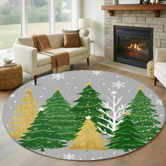 Round Rugs 6 Ft, Grey Christmas Tree Non Slip Area Rugs for Kitchen ...