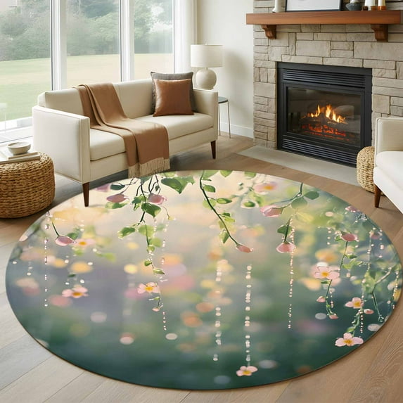 Round Rugs 6 Ft, Spring Floral Non Slip Area Rugs for Kitchen Bedroom ...