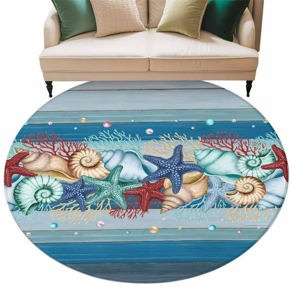 Round Rugs 7 Ft, Blue Starfish Beach Non Slip Area Rugs for Kitchen ...