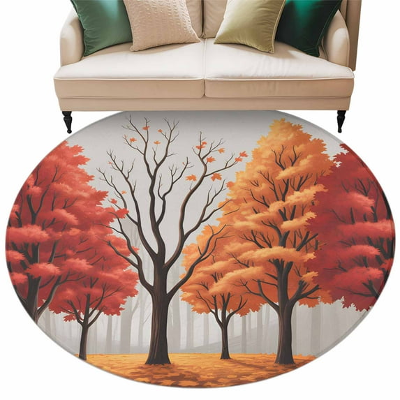 Round Rugs 7 Ft, Fall Trees Non Slip Area Rugs for Kitchen Bedroom ...