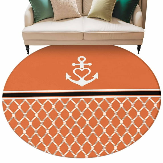 Round Rugs 7 Ft, Orange Morocco Non Slip Area Rugs for Kitchen Bedroom ...