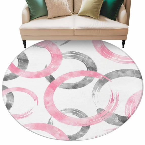 Round Rugs 7 Ft, Pink Grey Non Slip Area Rugs for Kitchen Bedroom ...