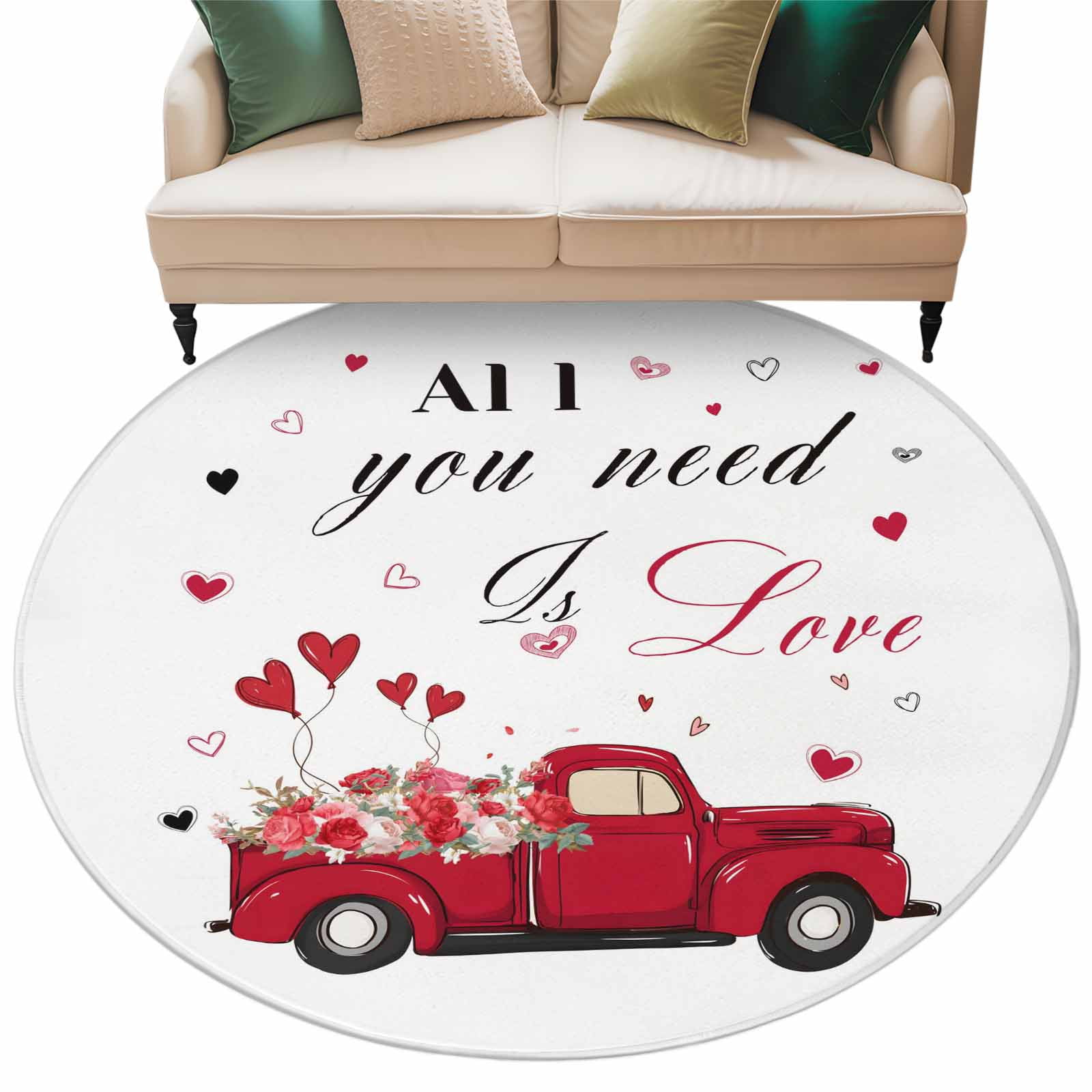 Round Rugs 7 Ft, Valentine's Day Non Slip Area Rugs for Kitchen Bedroom ...