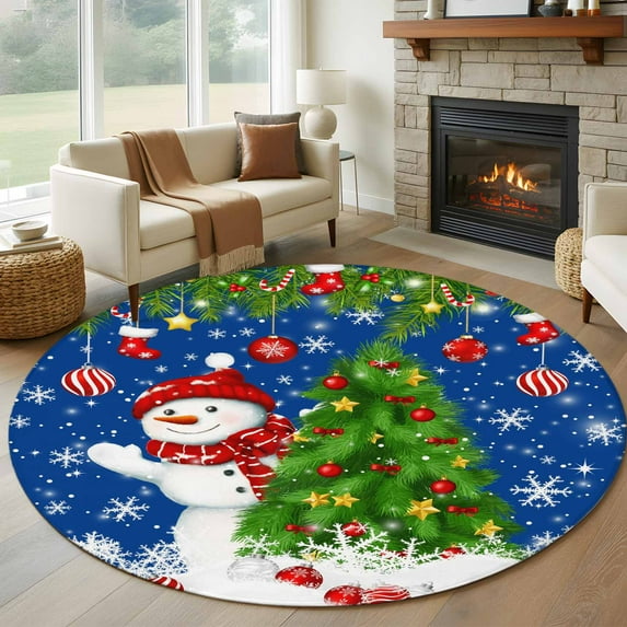 Round Rugs 8 Ft, Navy Blue Christmas Non Slip Area Rugs for Kitchen ...
