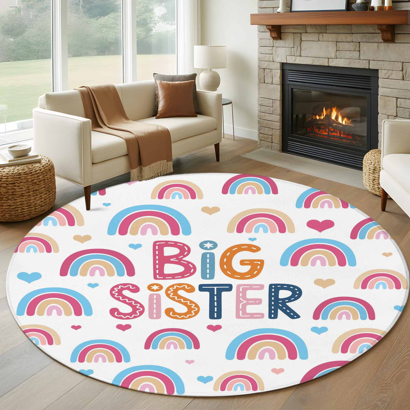 Round Rugs 8Ft, Boho Colorful Rainbow Round Area Rug Washable Indoor ...