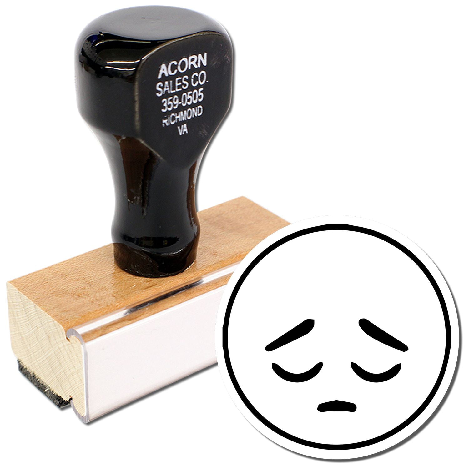 Round Sad Smiley Rubber Stamp, Wooden Handle Rubber Stamp, Laser ...
