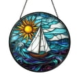 Round Sailboat Stained Glass Suncatcher, Fantasy Ocean Wave Window ...