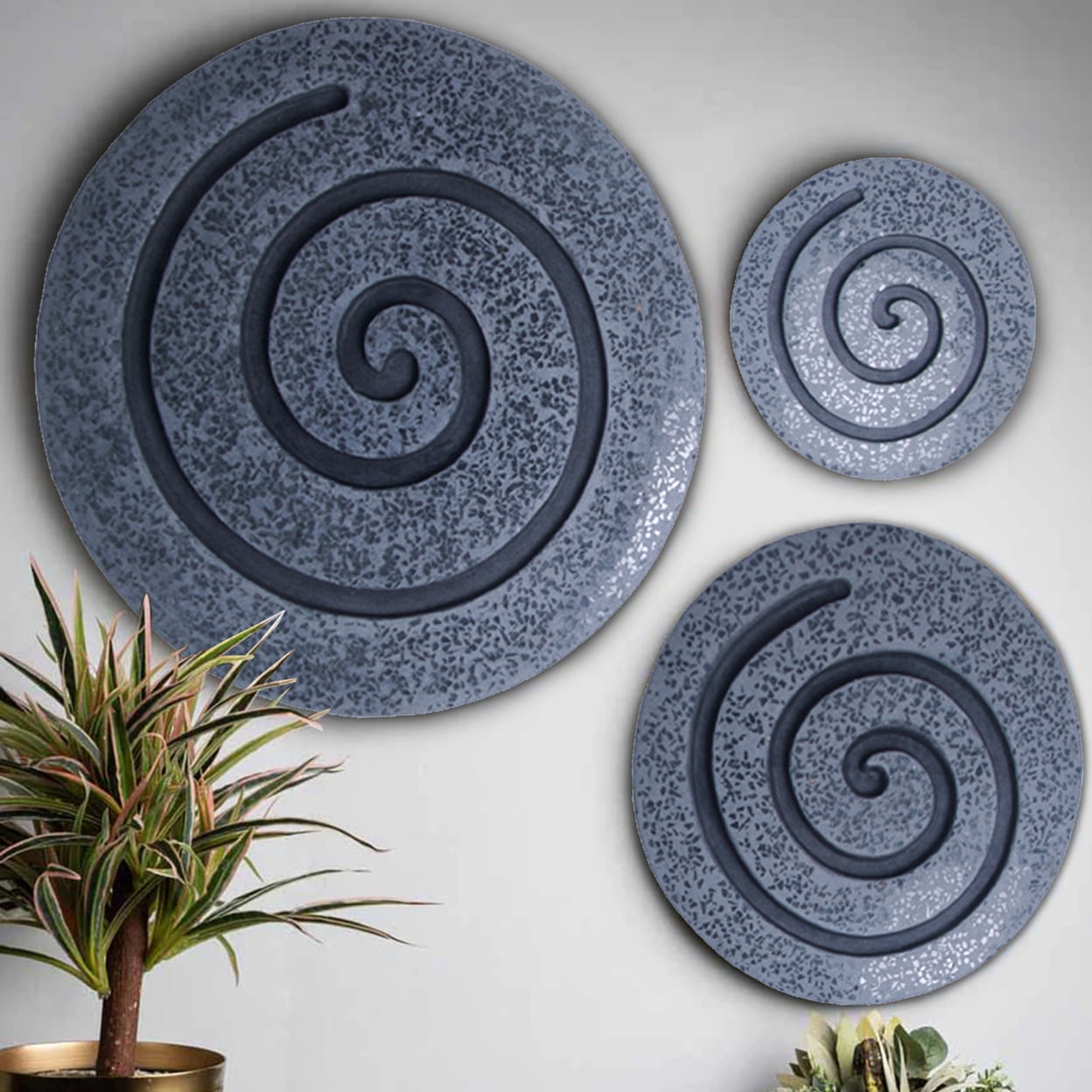 Round Sandstone and Glass Wall Decor with Spiral Design, Medium, Gray ...