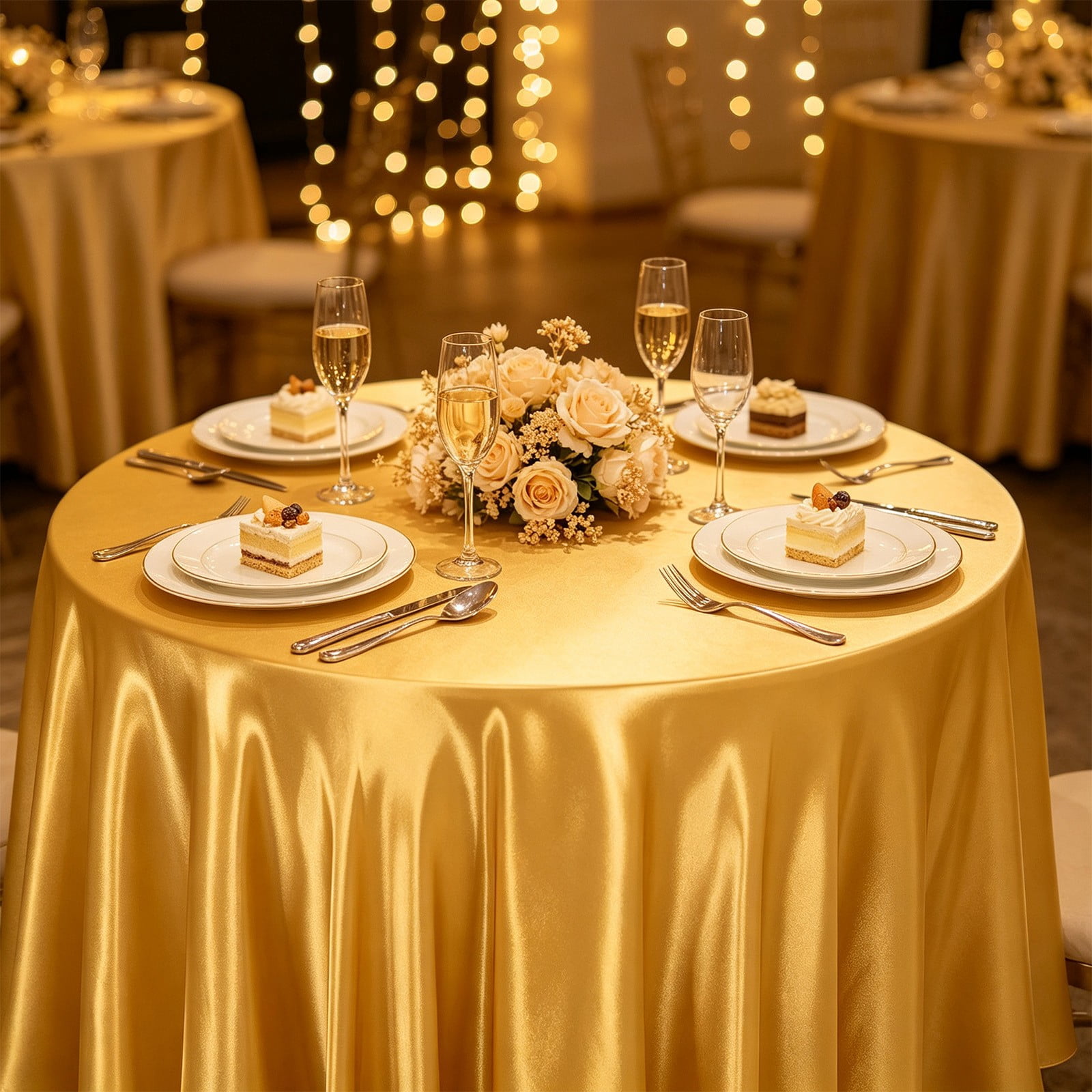 Round Satin Tablecloth Silk Fabric Circular Table Cover in Champagne ...