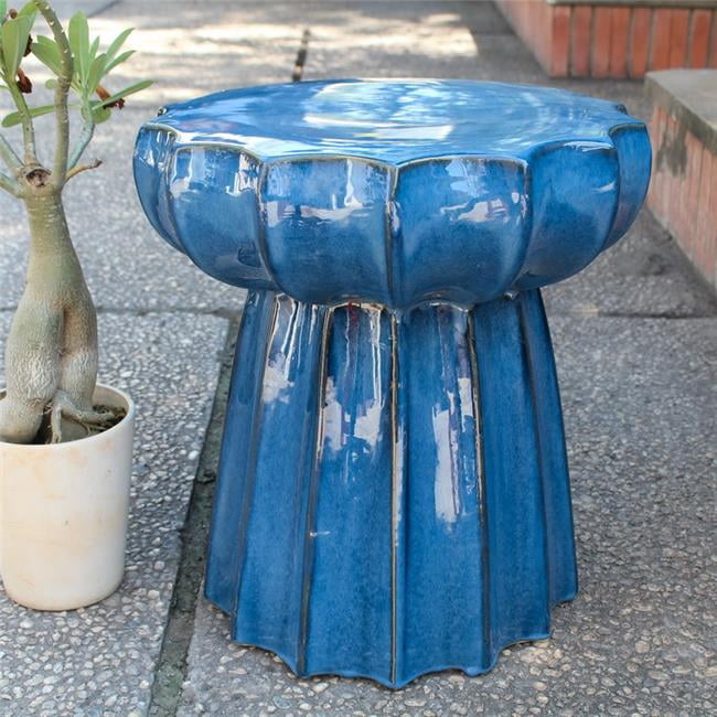 Round Scalloped Ceramic Garden Stool, Navy Blue Glaze - Walmart.com