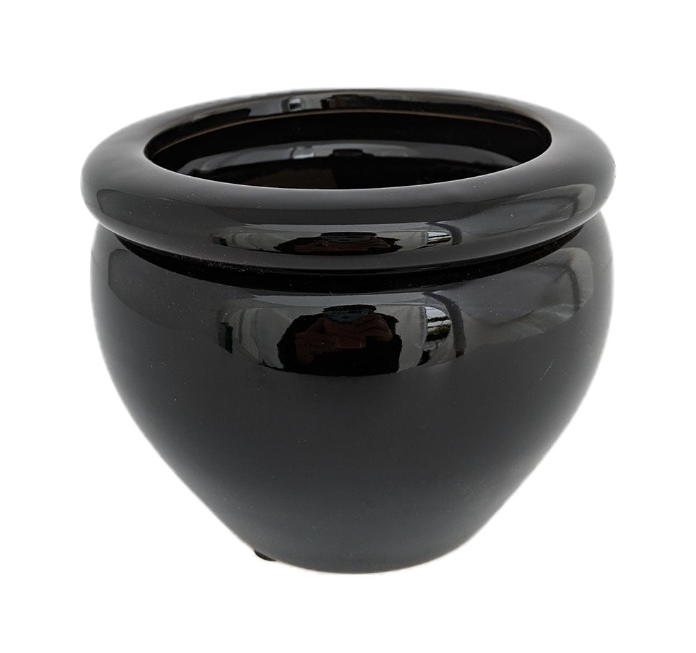 Round Self Watering Glazed Ceramic Pot - Black - 6 1/4 x 4 3/4 ...