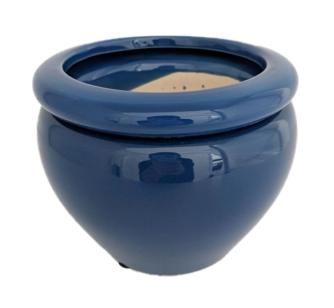 Round Self Watering Glazed Ceramic Pot - Blue - 6 1/4 x 4 3/4 ...