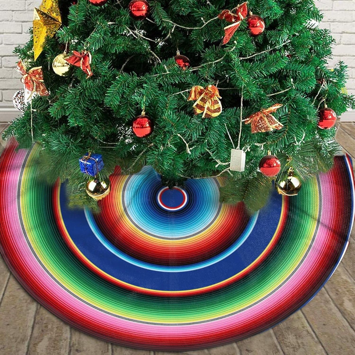 Round Serape Stripes Mexican Colors Christmas Tree Skirt Gorgeous for ...