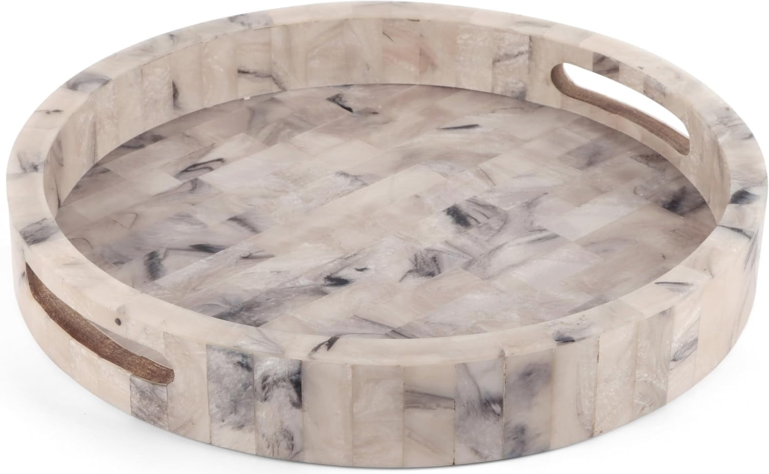 Round Serving Tray with Epoxy Inlay – Decorative Wood Tray with Handles ...