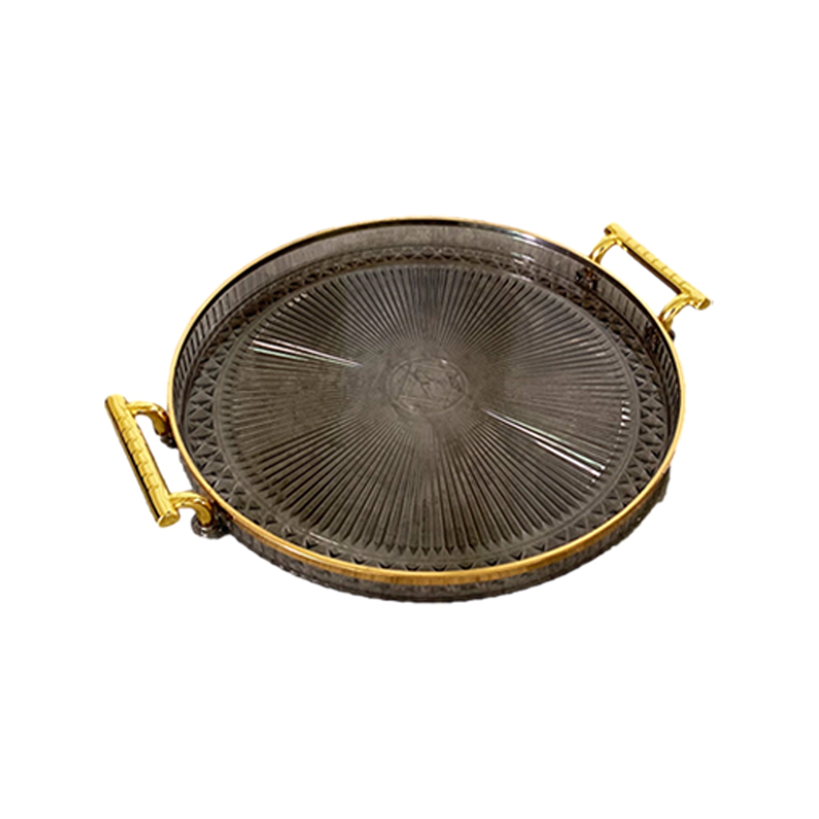Round Serving Tray, Gold Round Fruit Plate Double Ear Tray, Clear ...