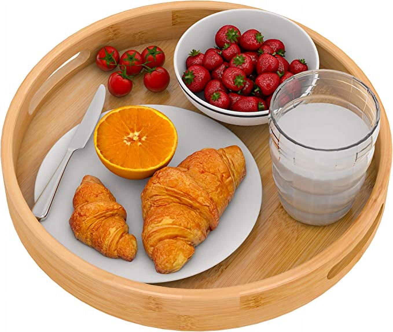 Round Serving Tray with Handles - Wood Bamboo Decorative Tray for ...