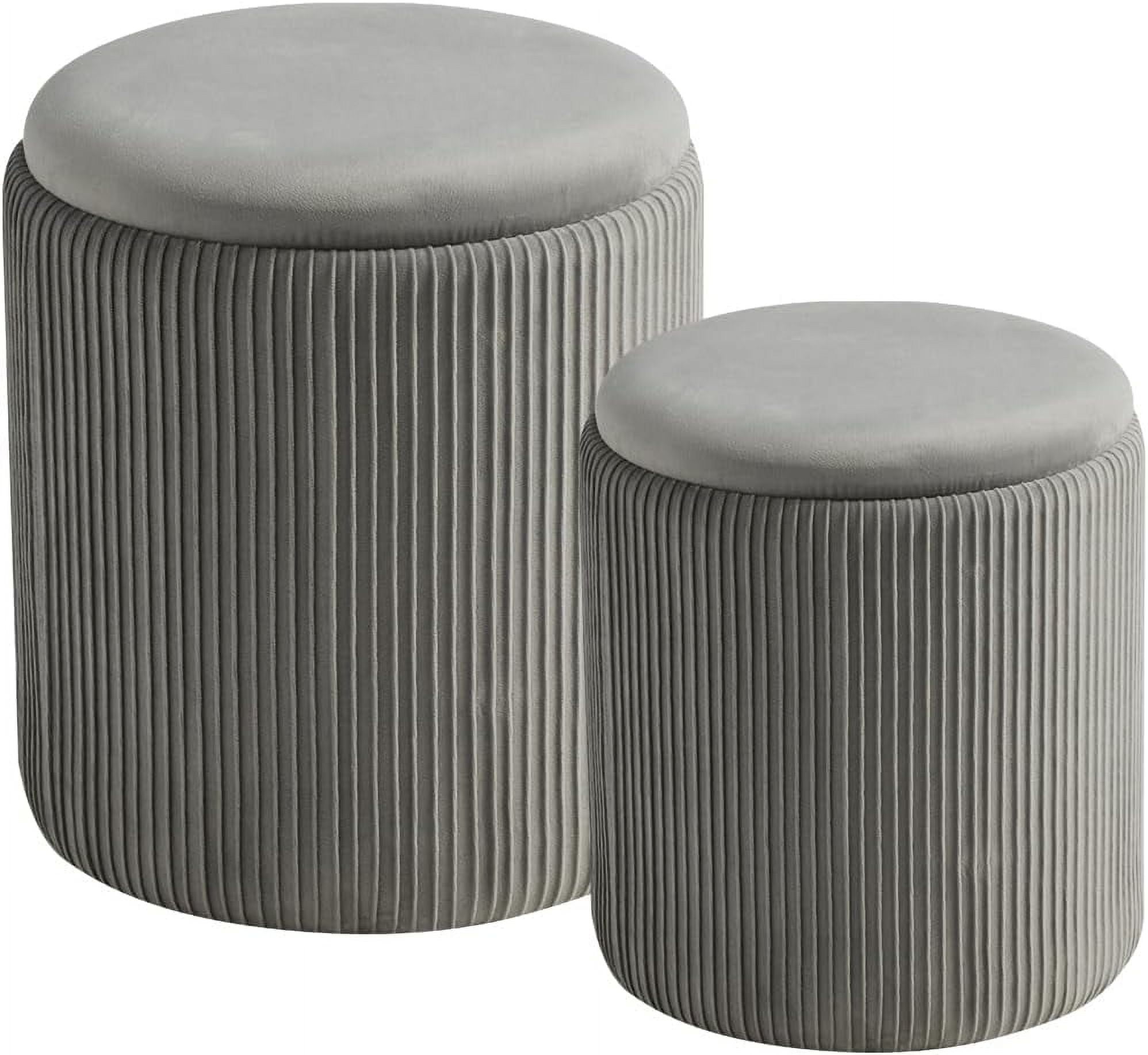 Round Set of 2 Ottoman with Storage-Upholstered Velvet Vanity Stool for ...