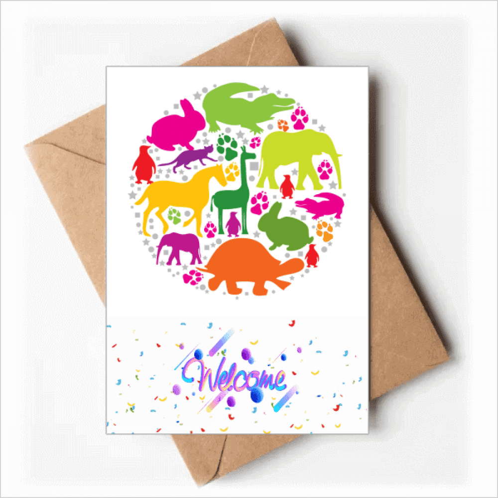 Round Shape Design Colourful Animals Welcome Back Greeting Cards ...