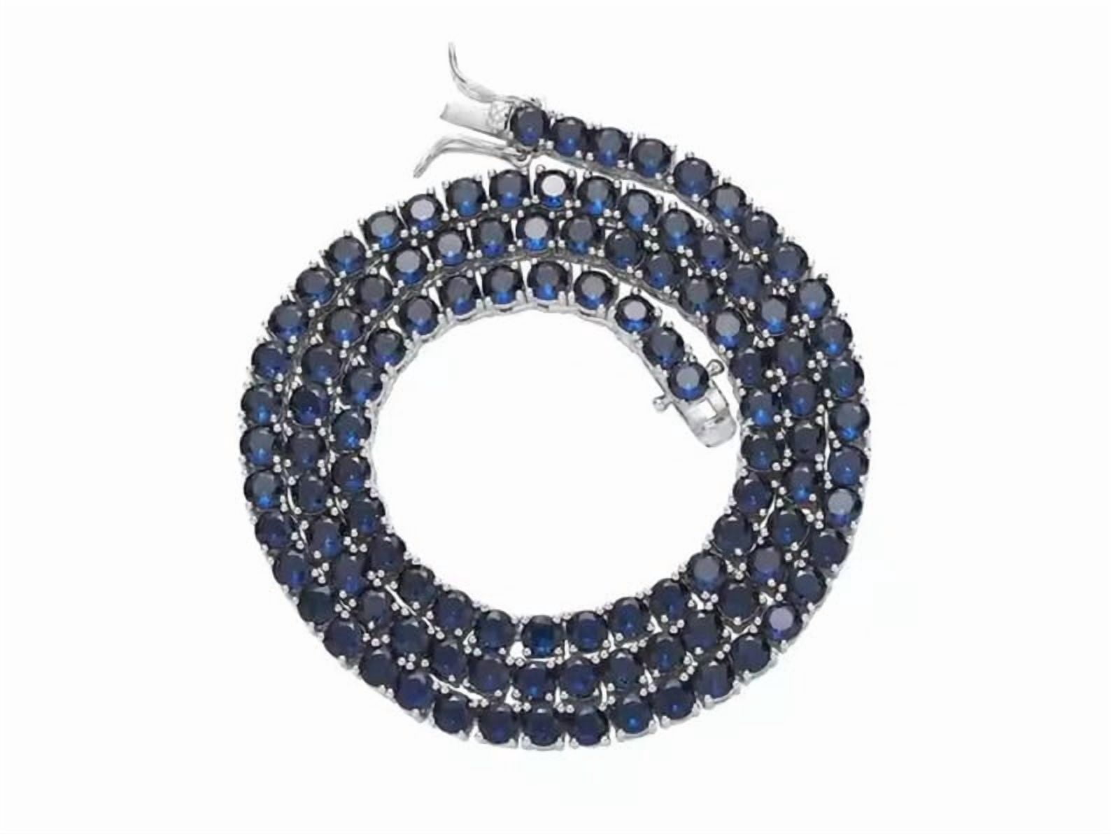 Round Shape Gemstone Lab Blue Sapphire Tennis Necklace For Women And