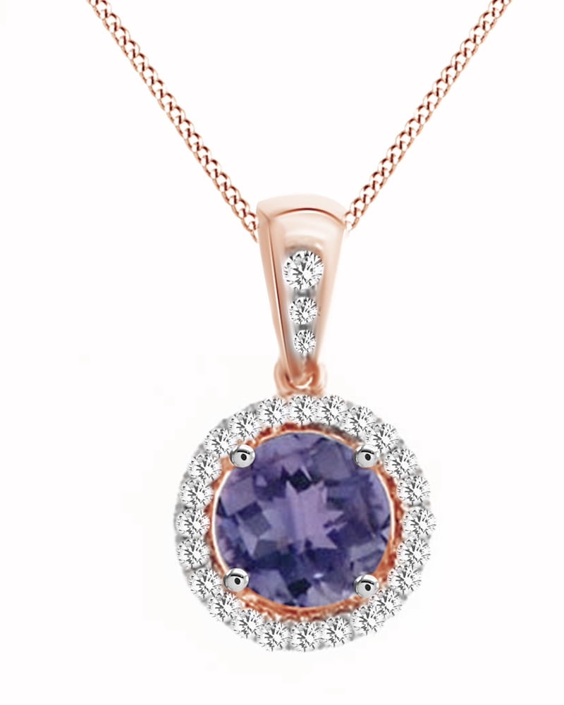AFFY Round Shape Simulated Amethyst & White Cubic Zirconia Halo Pendant ...