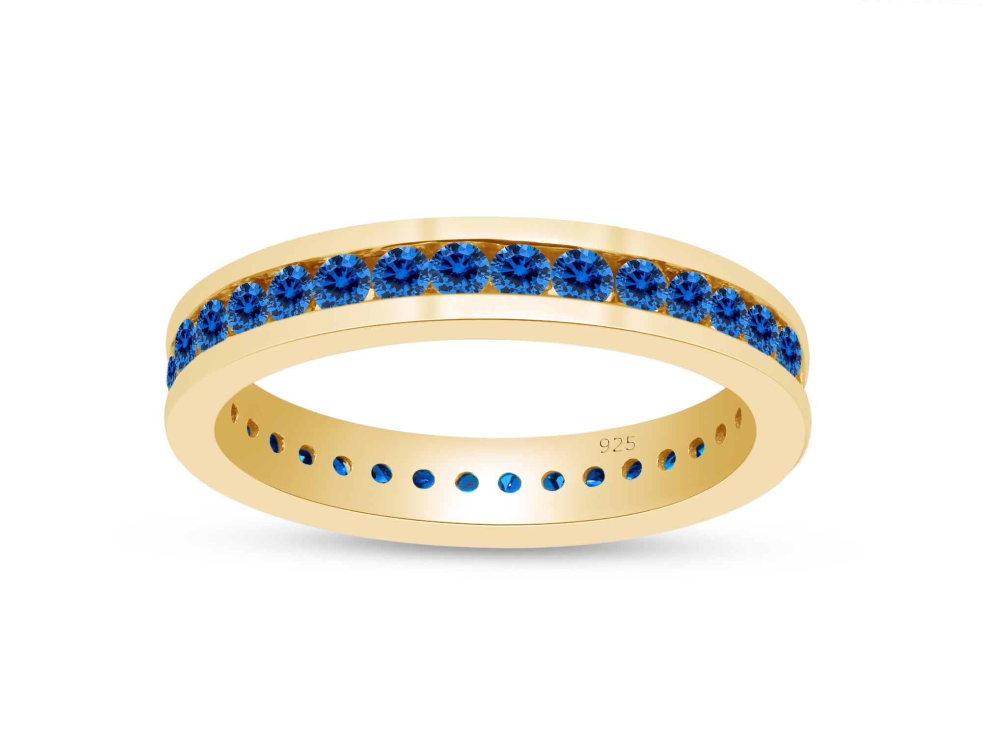 AFFY Round Shape Simulated Blue Topaz Full Eternity Band Ring In 14K ...