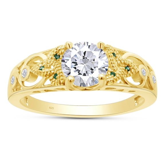 AFFY Round Shape Simulated Emerald & White CZ Celtic Knot Solitaire ...