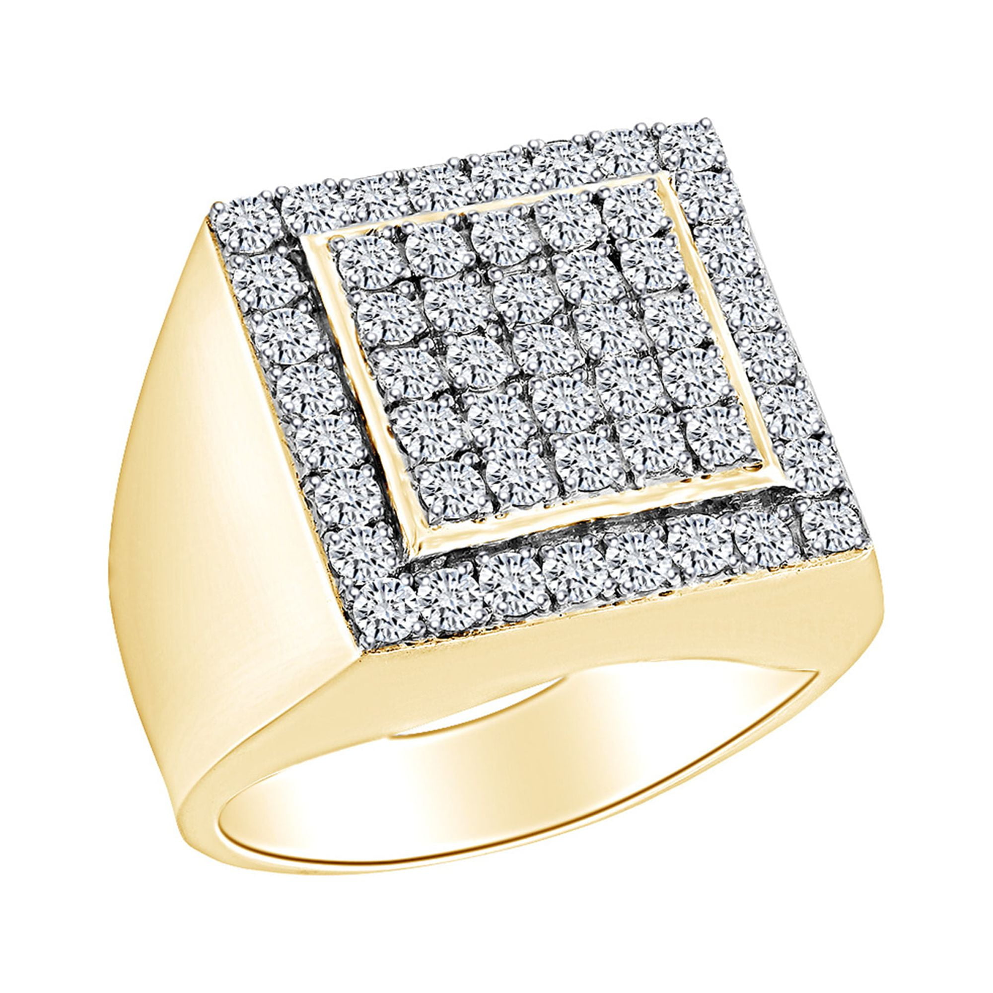 AFFY Round Shape Simulated White Cubic Zirconia Men's Square Engagement ...