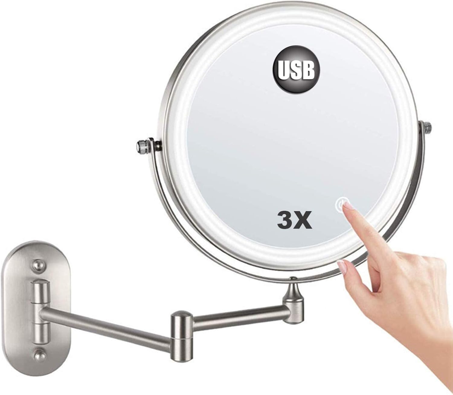 Round Shape Wall Mounted Shaving Mirror for Bathroom,USB Double-Sided ...