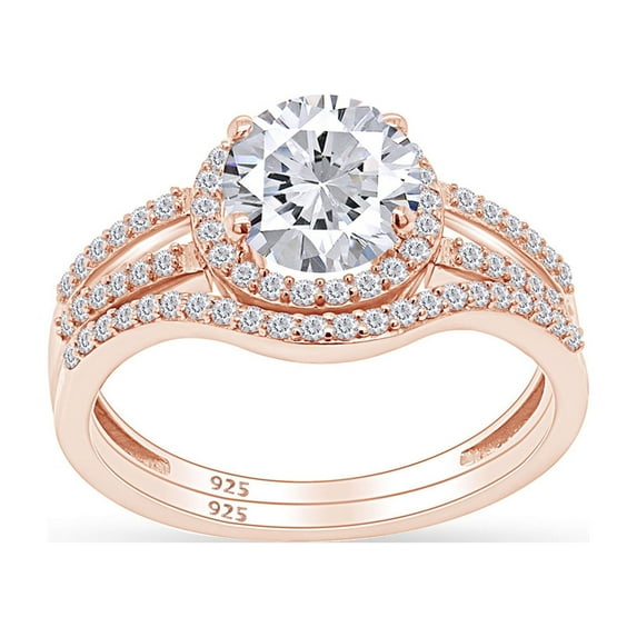 AFFY Round Shape White Cubic Zirconia 14k Rose Gold Over Sterling ...