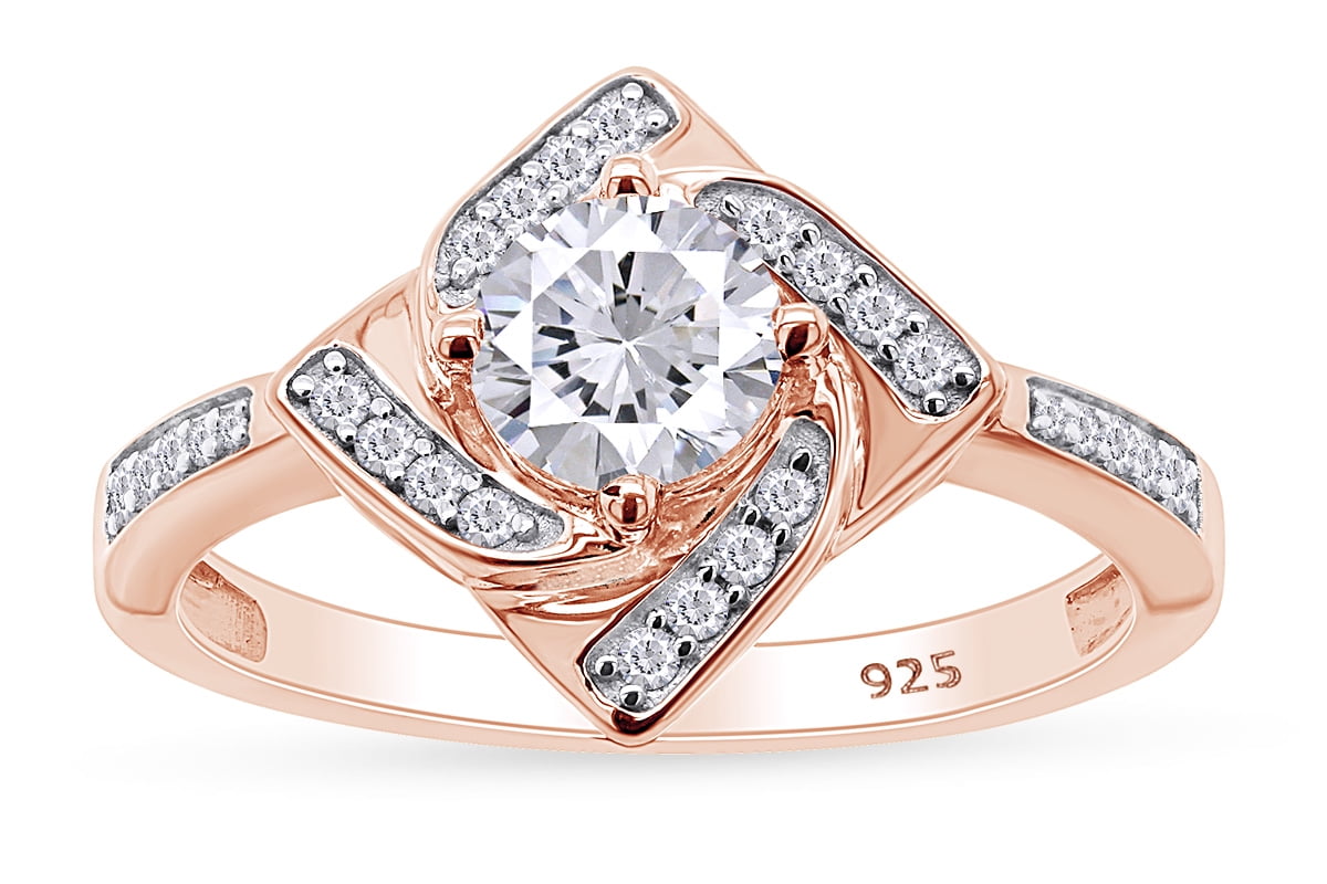 AFFY Round Shape White Cubic Zirconia 14k Rose Gold Over Sterling ...