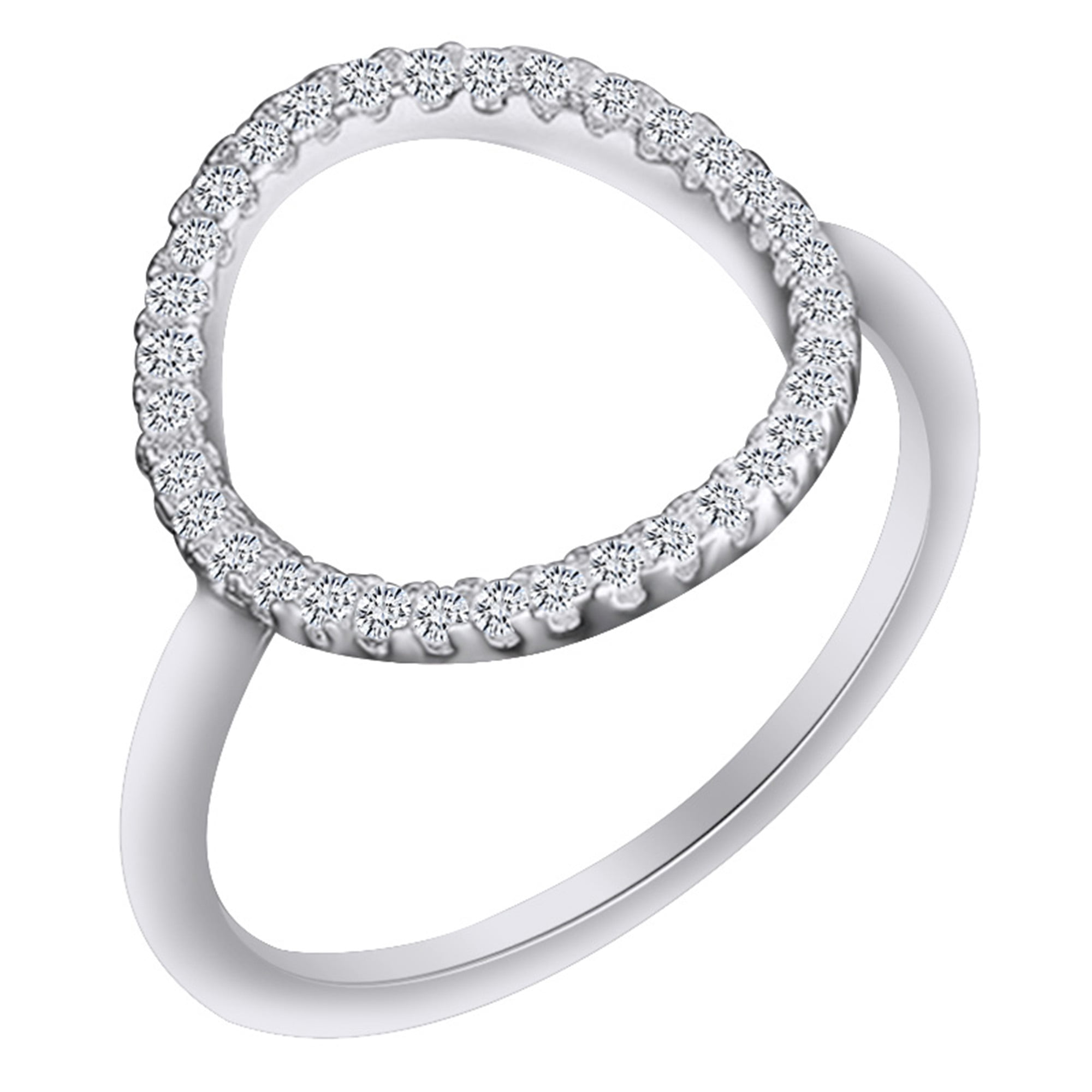 AFFY Round Shape White Cubic Zirconia 14k White Gold Over Sterling ...