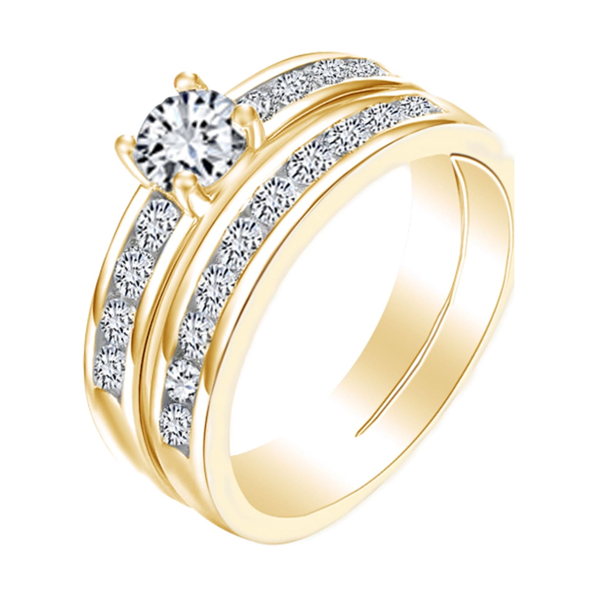AFFY Round Shape White Cubic Zirconia 14k Yellow Gold Over Sterling ...