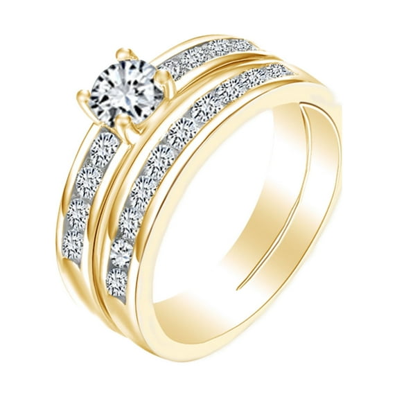AFFY Round Shape White Cubic Zirconia 14k Yellow Gold Over Sterling ...